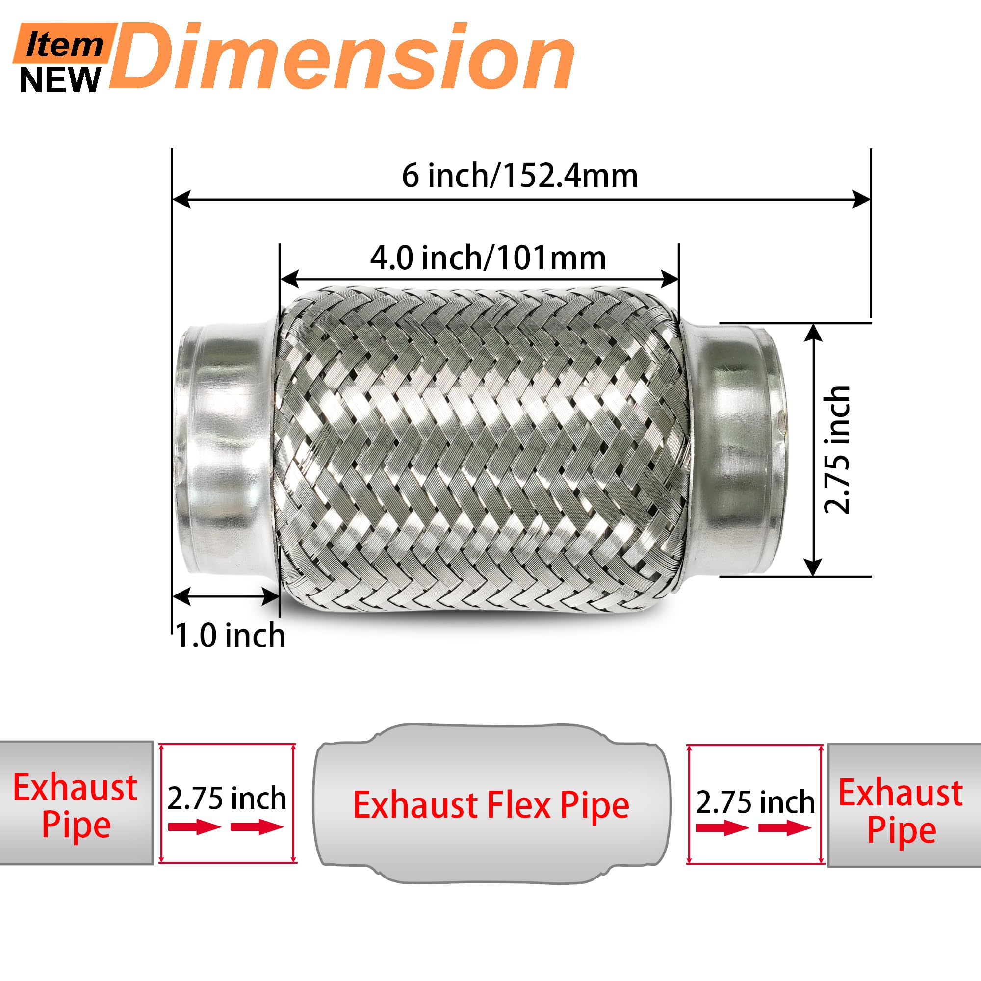 Snapklik.com : 2.75 Inch Exhaust Flex Pipe, 2.75" X 37"w, Stainless ...