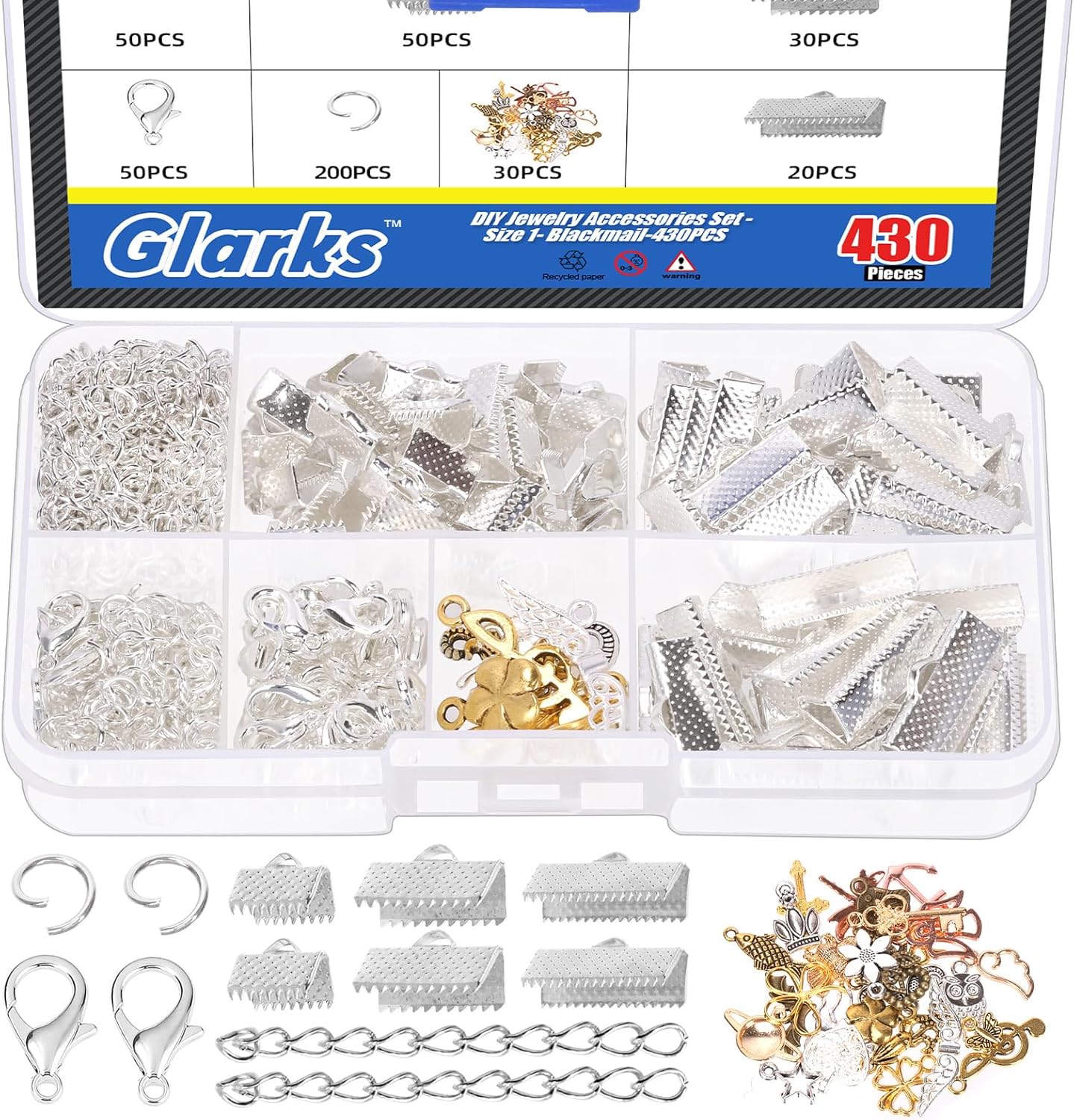 Amazon.com: Glarks 430Pcs Sliver Ribbon Bracelet Kit Bookmark Pinch ...