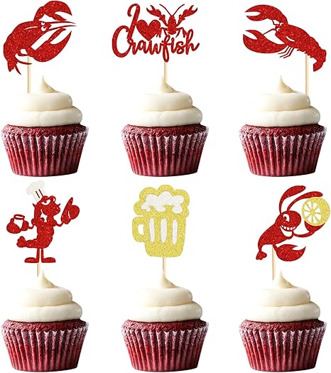 Amazon.com: Cyodoos 24Pcs Crawfish Cupcake Toppers Lobster Cupcake Food ...
