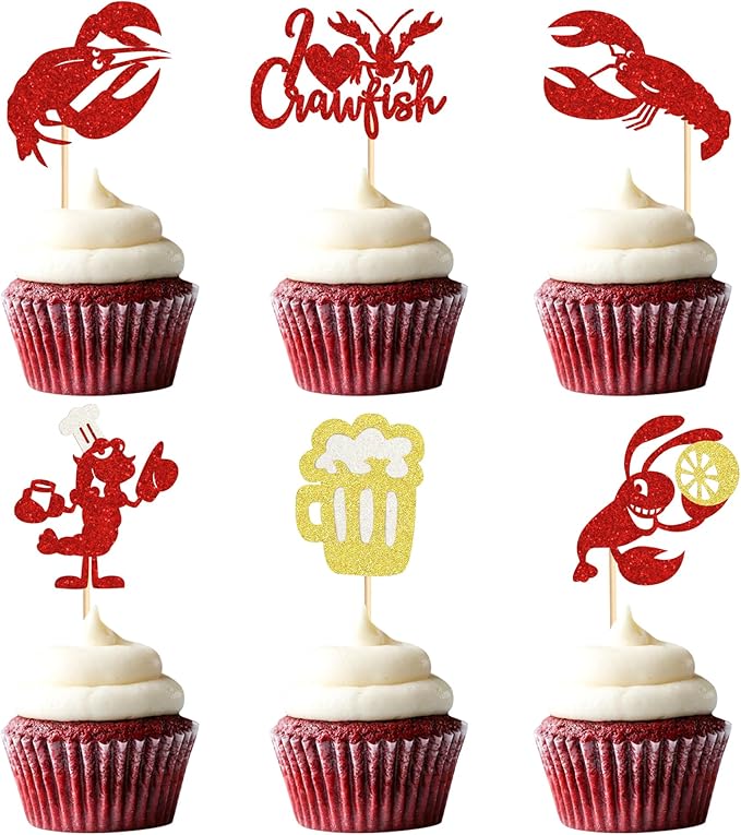 Amazon.com: Cyodoos 24Pcs Crawfish Cupcake Toppers Lobster Cupcake Food ...