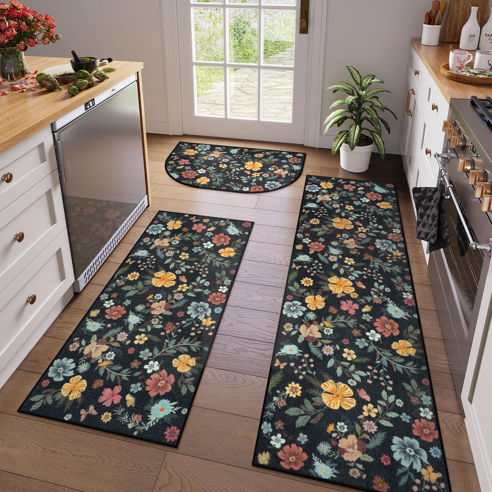 Amazon.com: KIMODE Farmhouse Kitchen Rugs Non Slip Washable, Black ...
