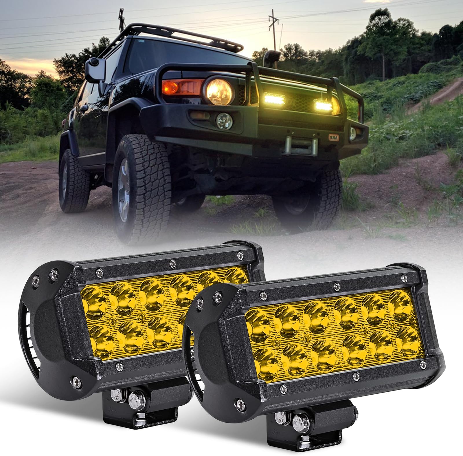 Amazon.com: Chelhead 6.5 Inch Yellow Led Light Bar 36W Spot Led Driving ...