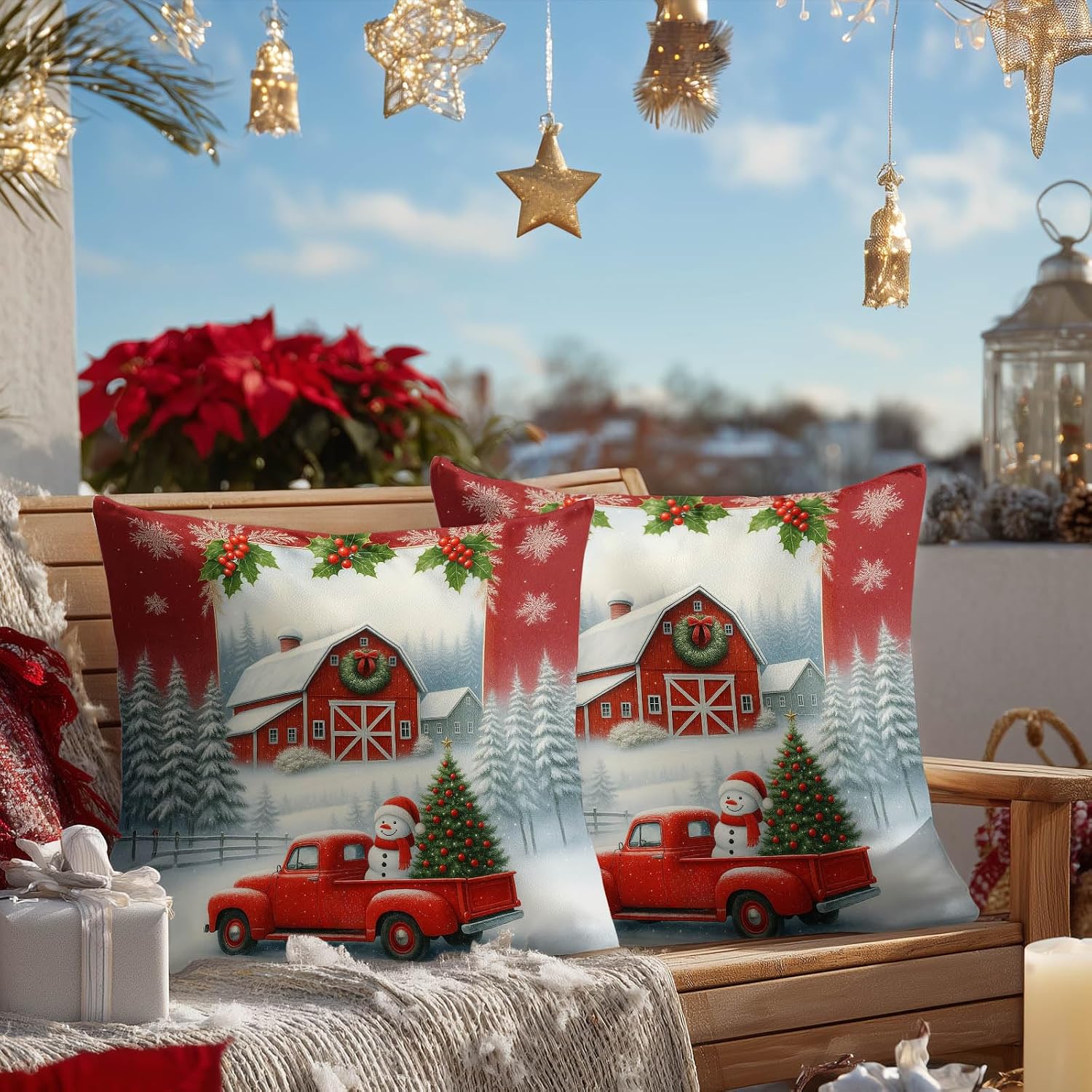 Amazon.com: HOMETITUTE Set of 2 Christmas Throw Pillow Covers 18x18 ...