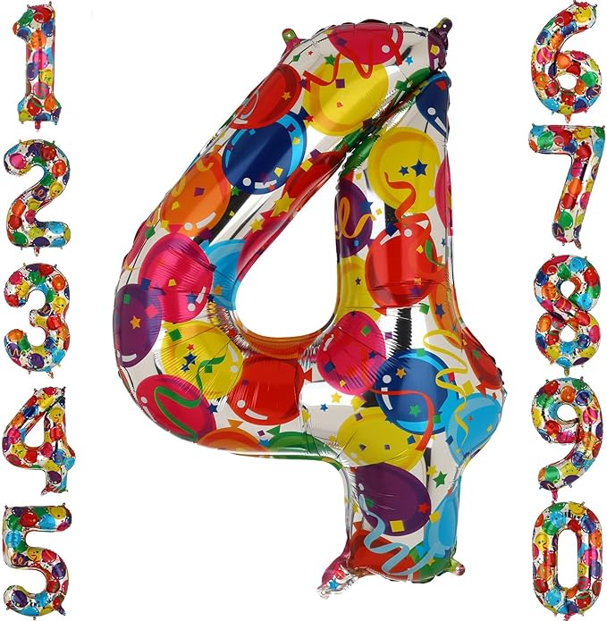 Amazon.com: 40 Inch Large Rainbow Number 4 Foil Balloons Helium Big ...