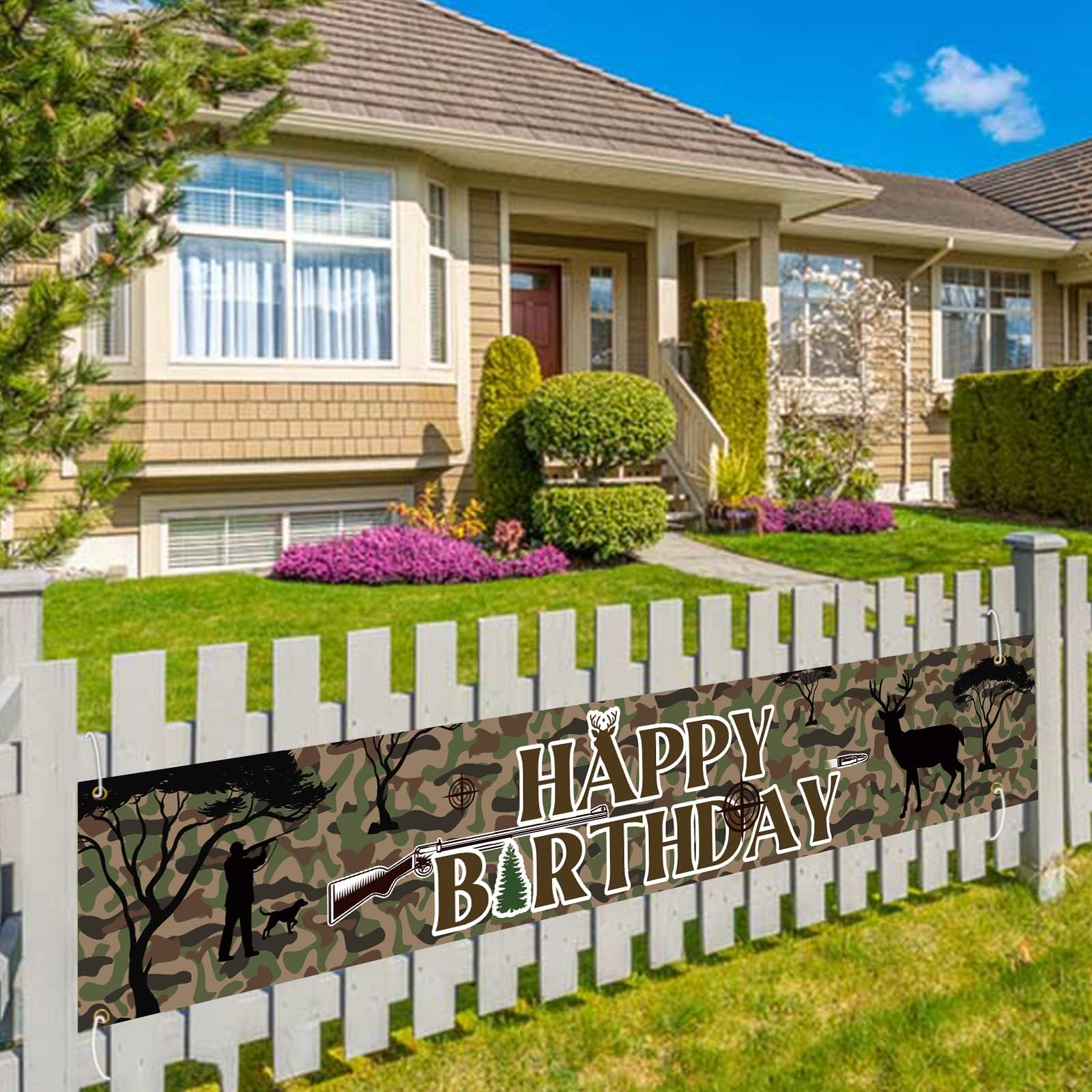 Amazon.com: Gone Hunting Banner Happy Birthday Backdrop Deer Hunting ...