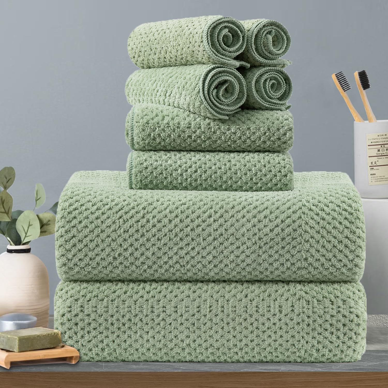 Amazon.com: 8-Piece Green Bath Towels Set,2 Oversized Large Bath Towels ...