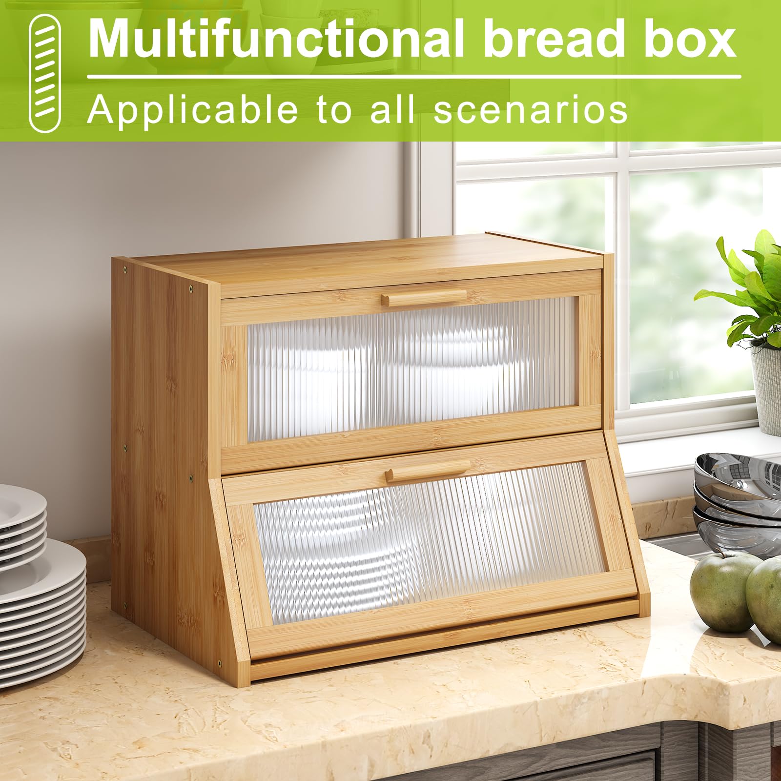 Snapklik.com : BMOSU Large Bread Box Double Layer Bamboo Bread Box For ...
