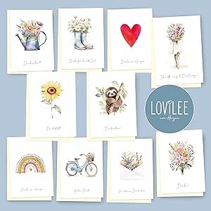LOViLEE® Dankeskarten inkl. extra Umschläge & Sticker zu jedem Anlass im 10er Geschenkset ...
