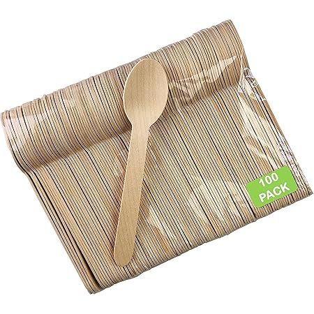 Disposable Wooden Spoons - Pack of 100 - Eco Friendly Biodegradable ...