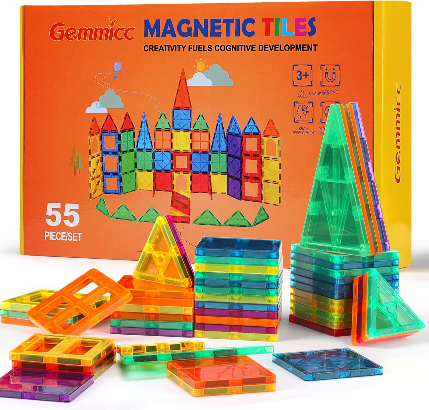 Amazon.com: Gemmicc Magnetic Tiles, Magnet Toys Building Blocks for ...