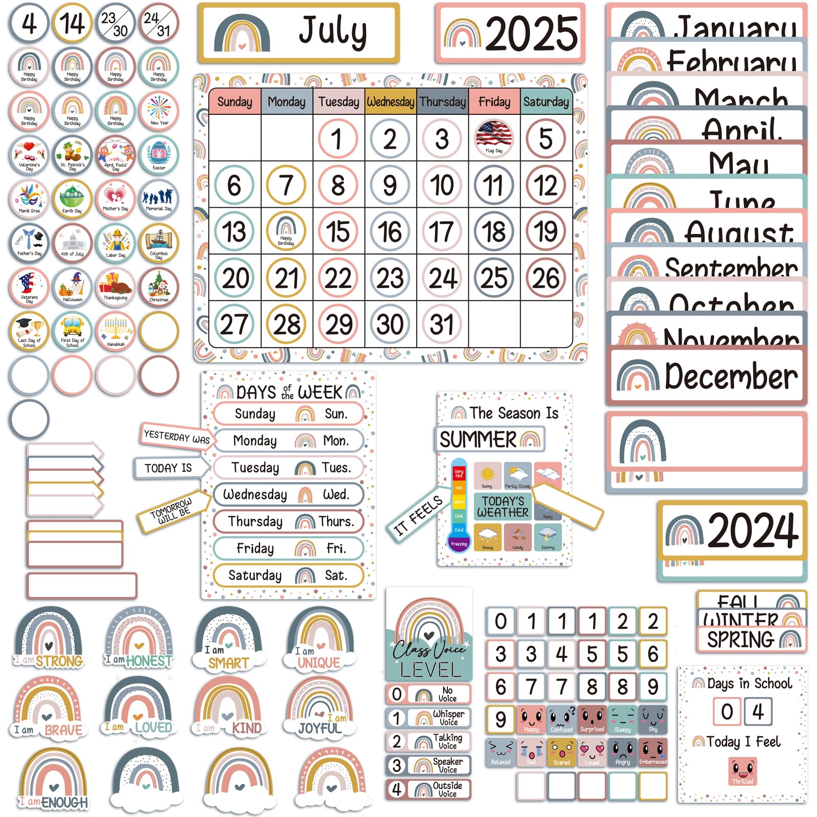 Snapklik.com : Boho Rainbow Calendar Bulletin Board Set