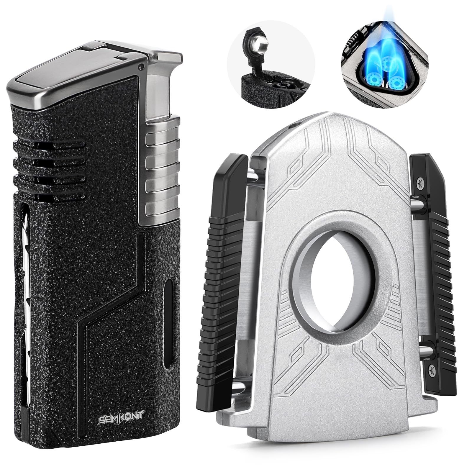 Buy SEMKONTCigar Lighter,All in One Windproof Lighter with Cigar Punch ...