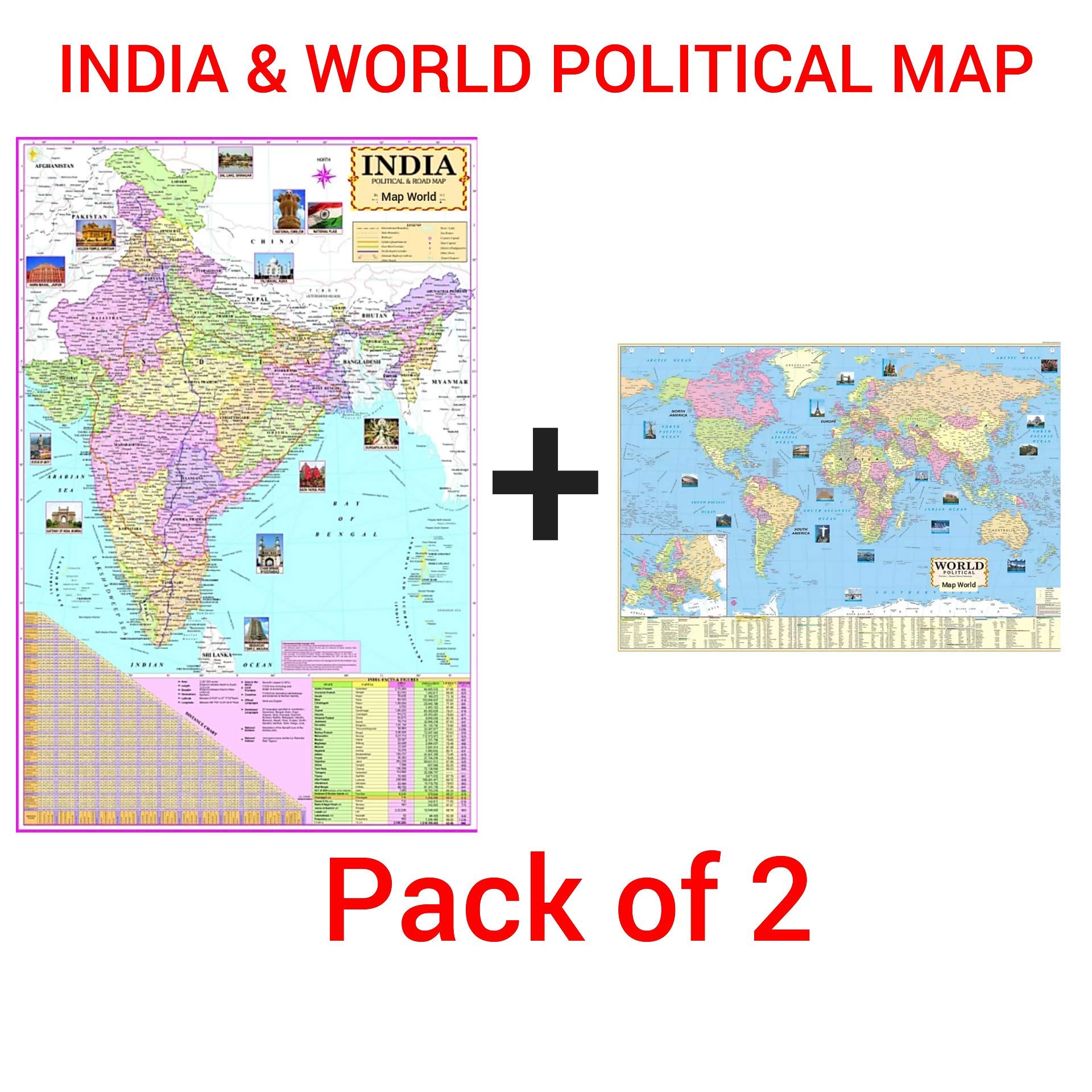India And World Political Map Pack Of 2 Both Map | Desertcart Panama