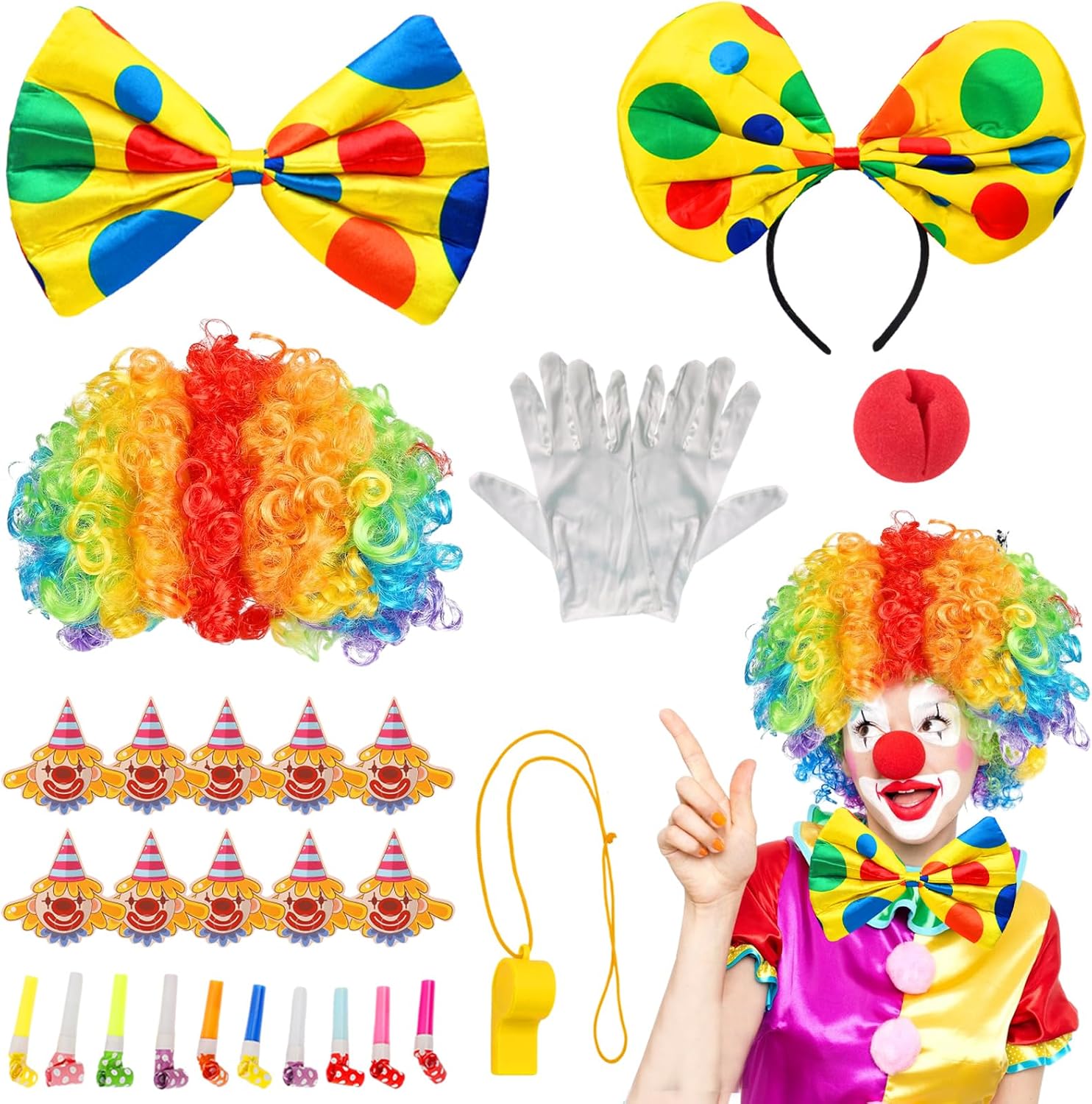 Winric Clown Kostüm Set, Clown Kostümzubehör,Regenbogen Clown ...