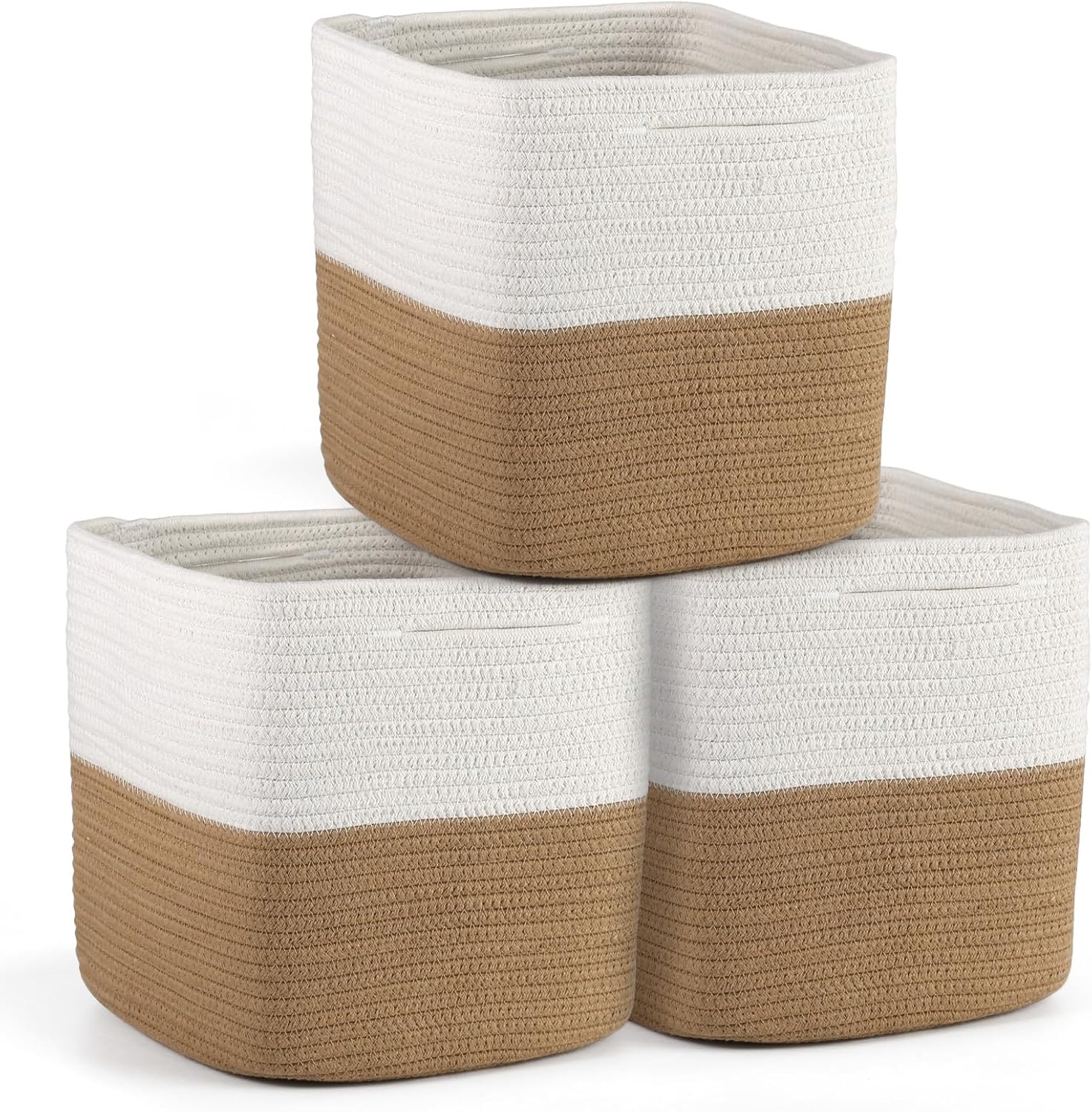 Amazon.com: VOOWO 3 Pcs Nice Cube Storage Bins for Shelf, Cotton Rope ...