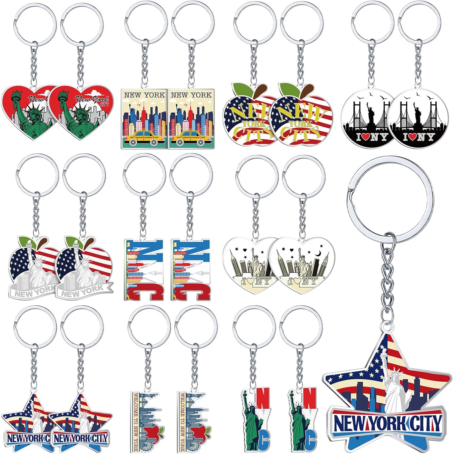Amazon.com: Landical 20 Pcs New York Metal Keychain Silver NYC Key Ring ...