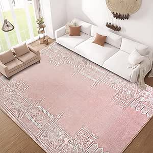 Amazon.com: NICETOWN 8x10 Large Washable Pink Area Rug - Boho Non-Slip ...