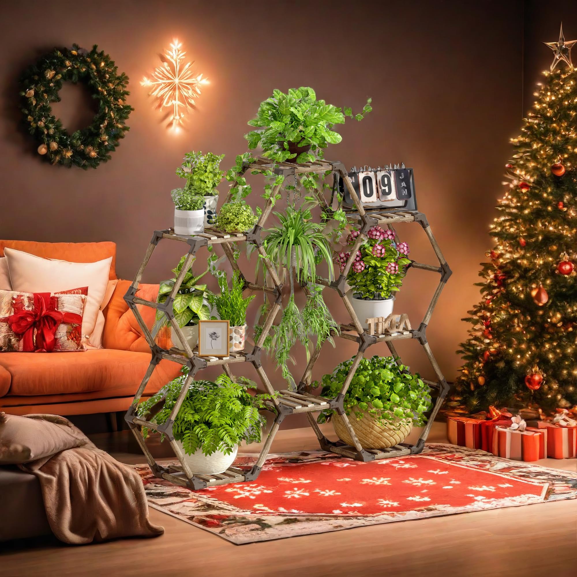 Snapklik.com : COFIT Hexagonal Plant Stand, Wooden Indoor Outdoor Shelf ...