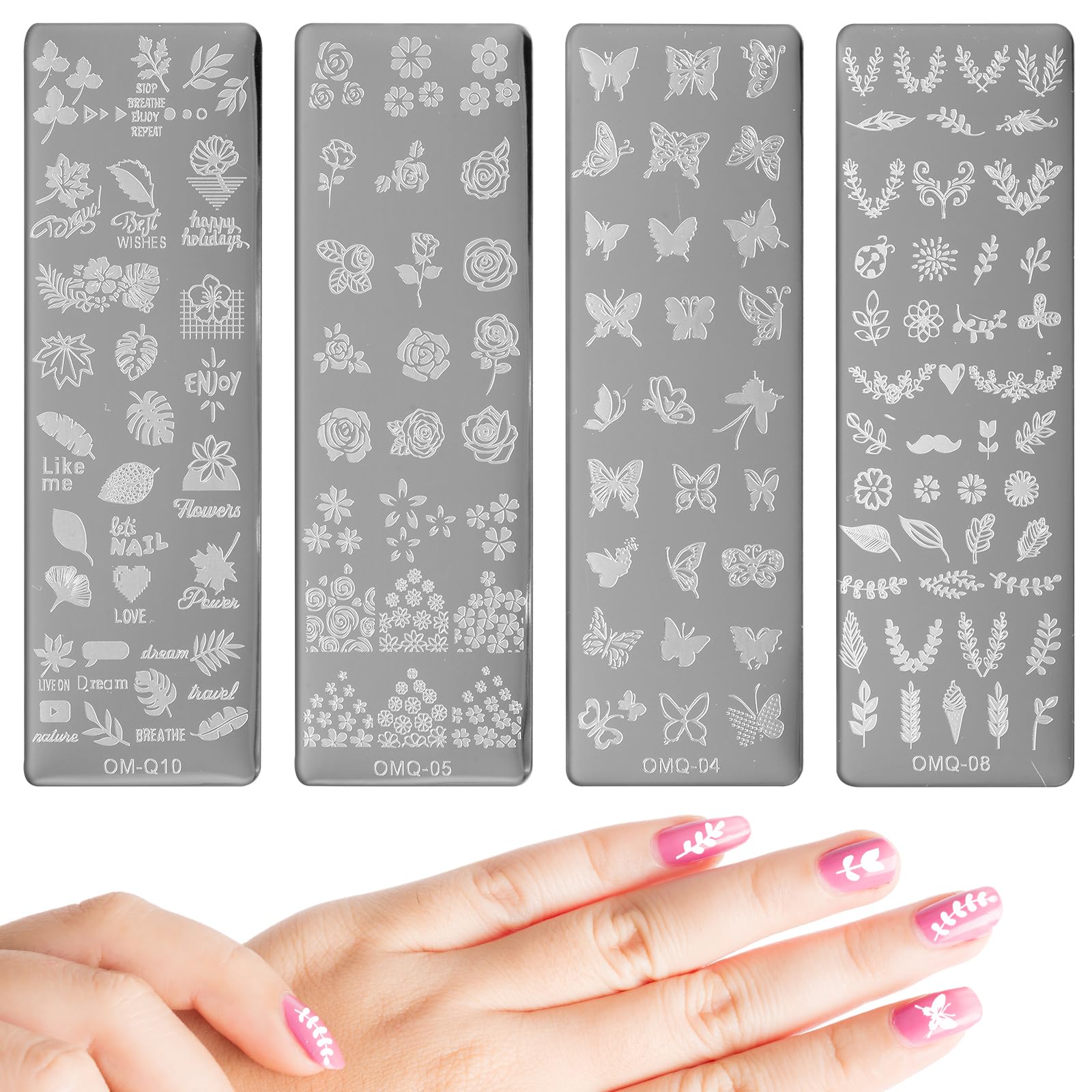 Amazon.com: Grevosea 4 Pcs Nail Stamping Plates, Nail Art Stamper Kit ...