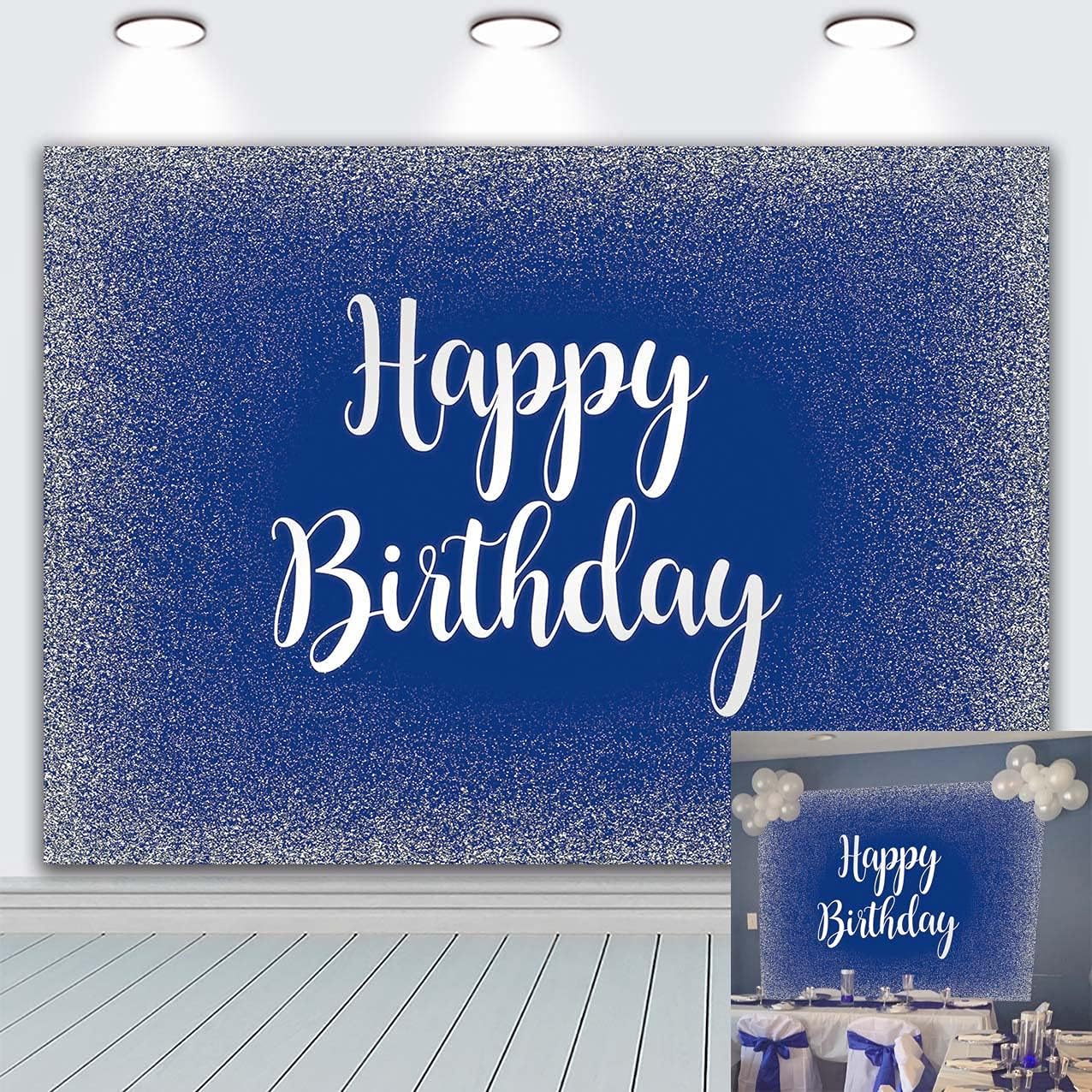 Amazon.com : Navy Blue Birthday Backdrop for Men Glitter Silver ...