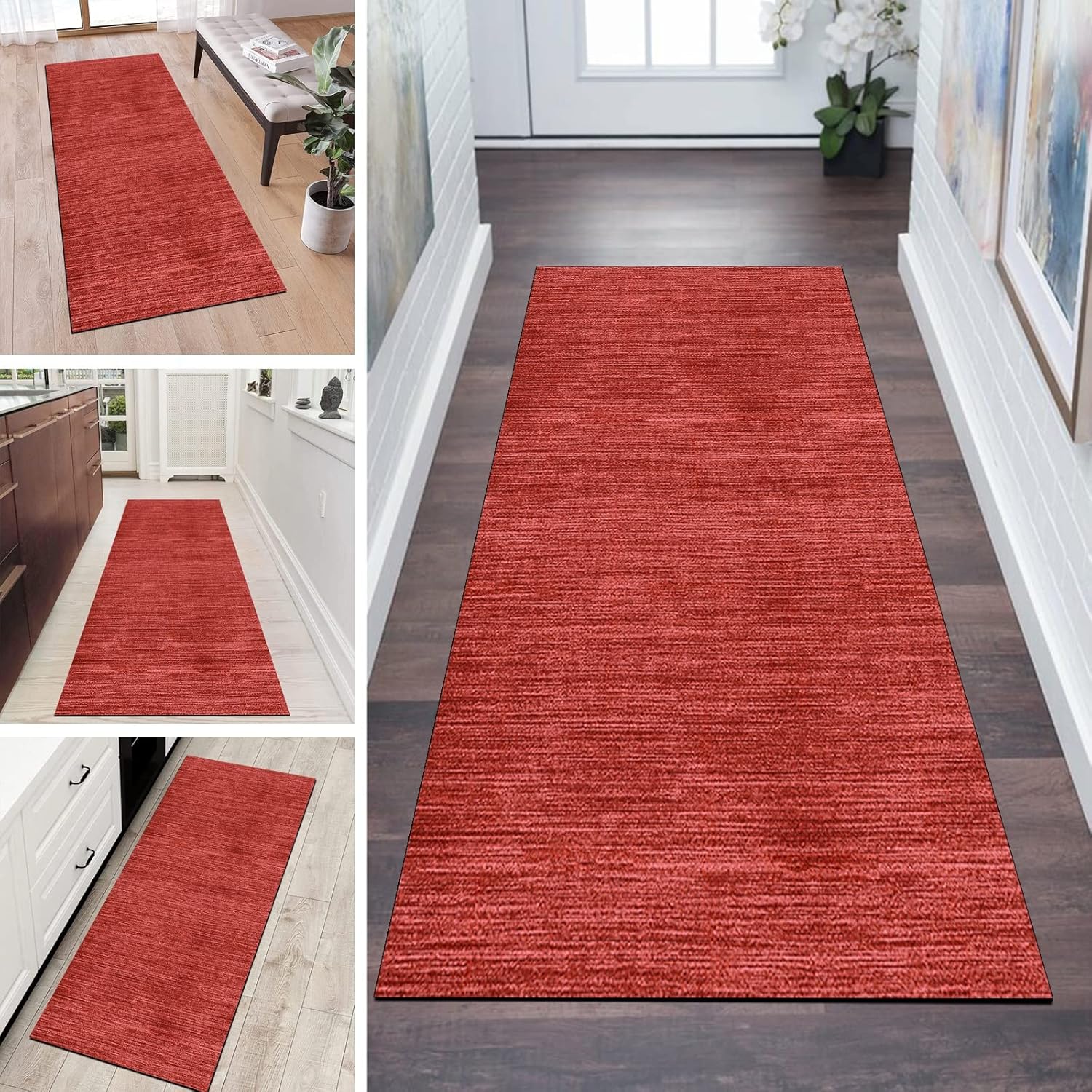 Amazon.com: Non Slip Runner Rug for Hallway Red 3'7"x12' Abstract ...
