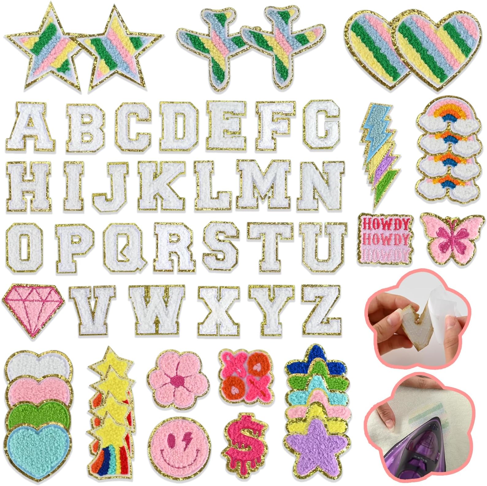 Amazon.com: 12PCS Self Adhesive Chenille Patches Cute Colorful Glitter ...
