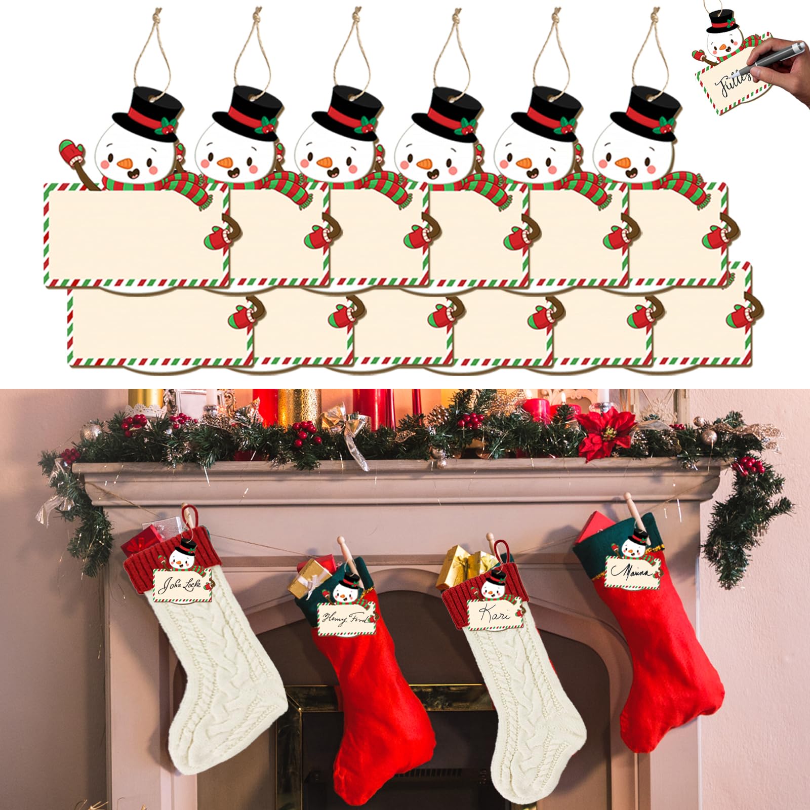 Amazon.com: GROPKNIO 12 Pcs Christmas Stocking Name Tags Xmas Wooden ...