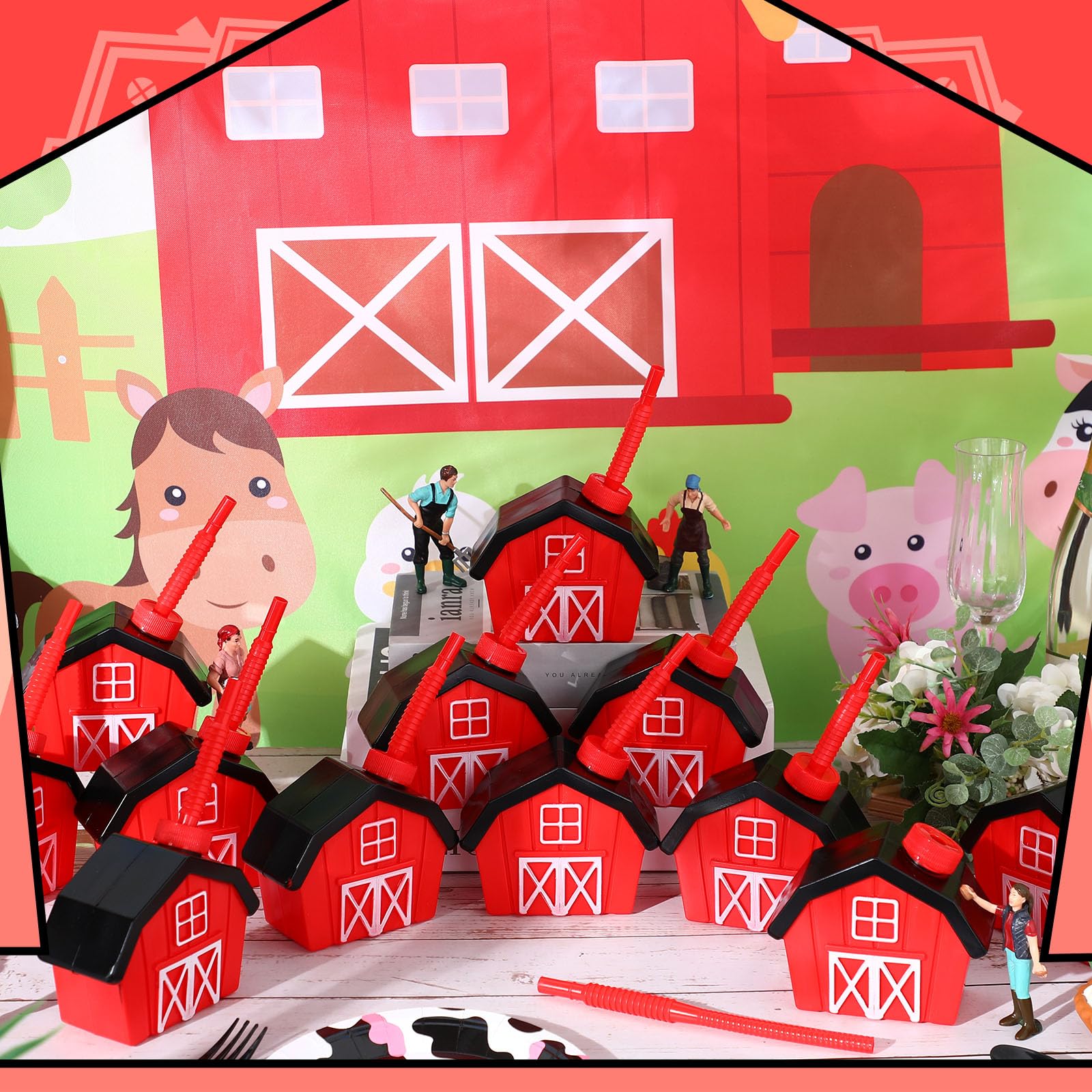 Tanlade 24 Pcs Farmhouse Cups with Lids and Straws, 10 oz Toy Farmhouse ...