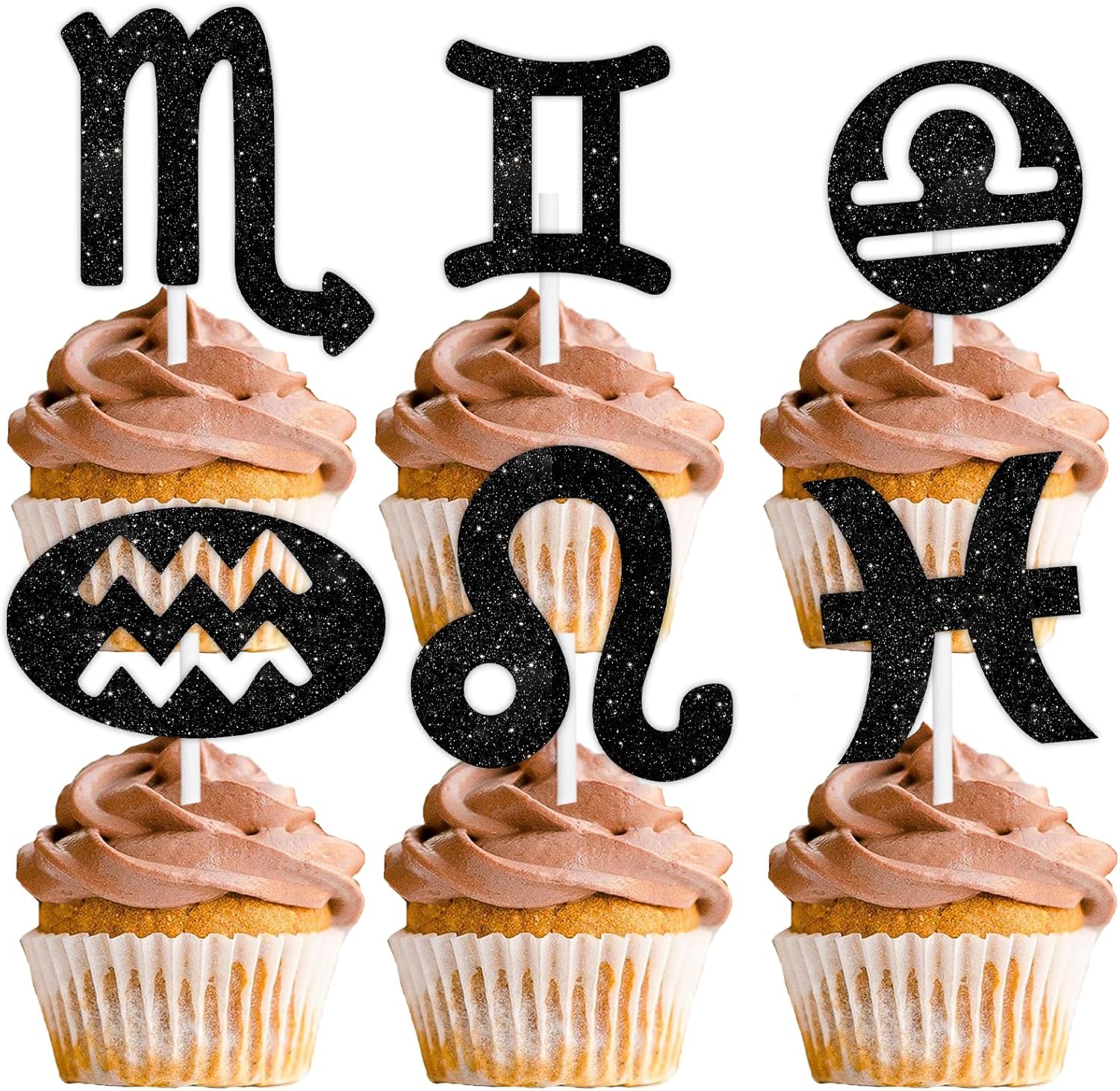 Amazon.com: 18pc Black Glitter Dessert Cupcake Topper Constellation ...