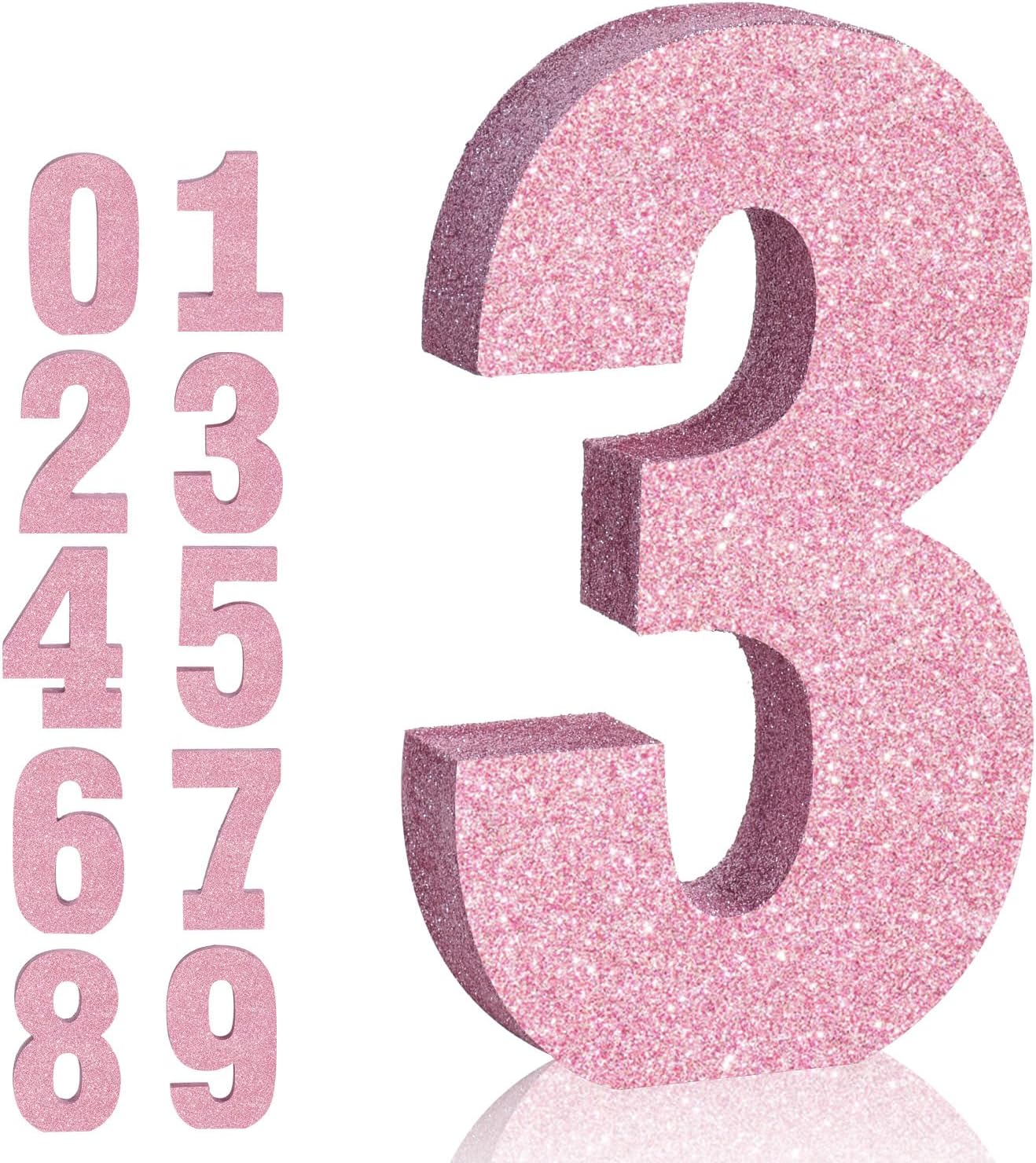 Amazon.com: TONIFUL 8 Inch Pink Glitter Number 3 Table Centerpiece 0-9 ...
