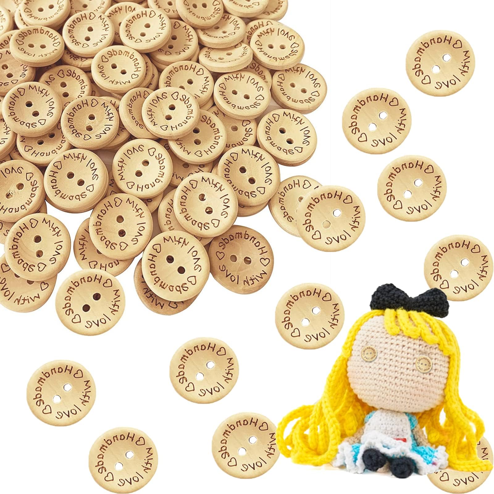 Chenkou Craft 100pcs 15mm 5/8" Round Natural Wood Buttons 4 Holes Craft ...
