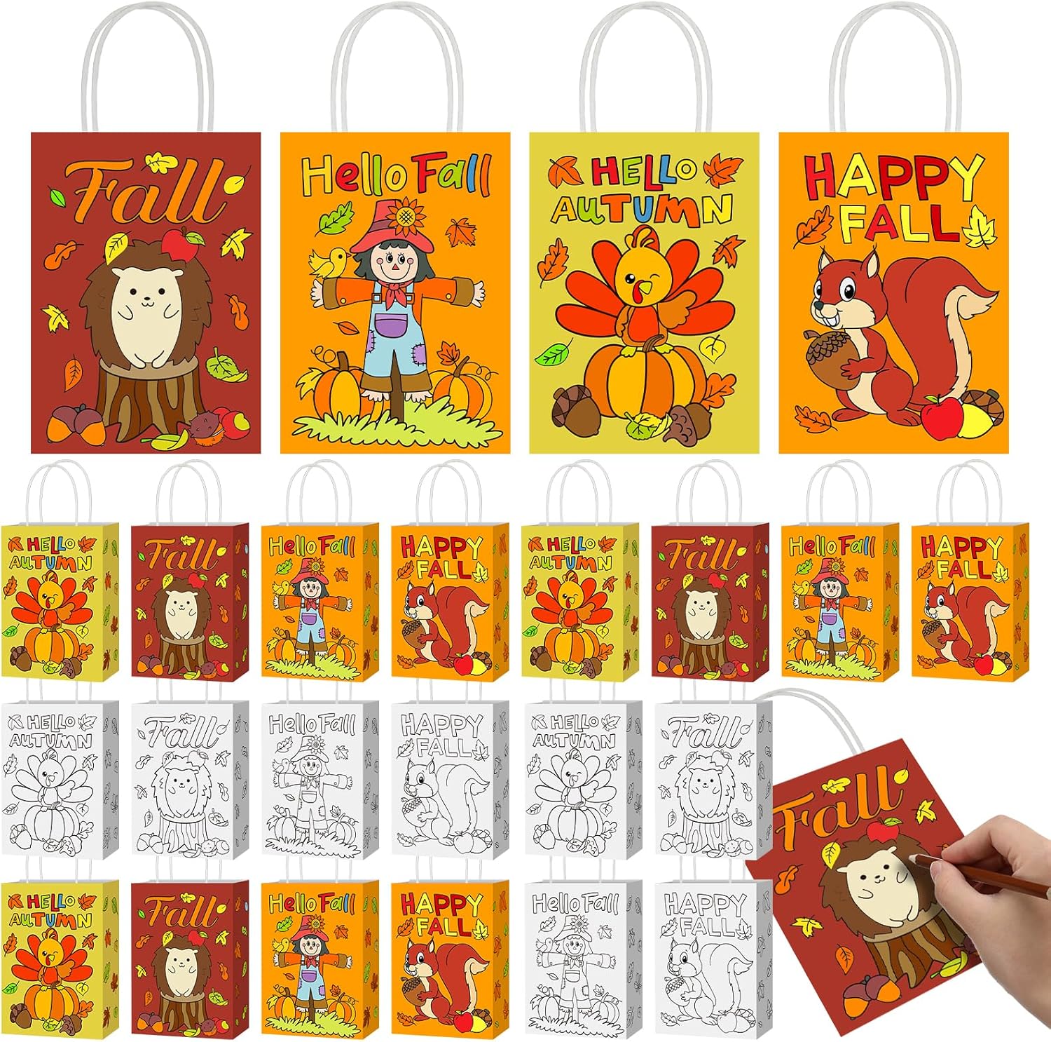 Amazon.com: Motiskyy 24 Pcs Fall Coloring Bags Color Your Own ...