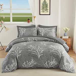 Amazon.com: DJY Gray Comforter Set California King Size - Branch ...