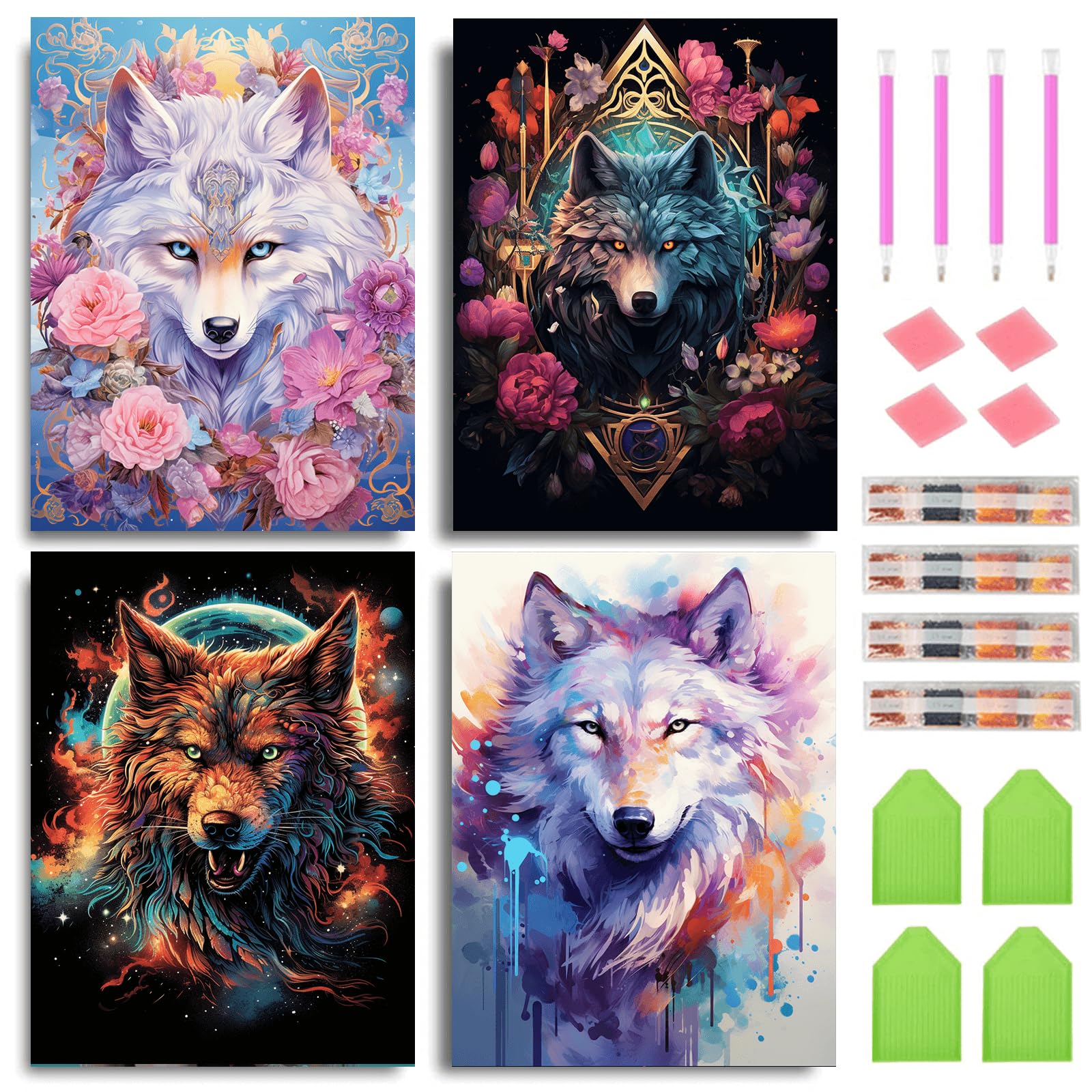 Amazon.com: Santiway 4 Pack Wolf Diamond Art Kits for Adults 5D Animal ...