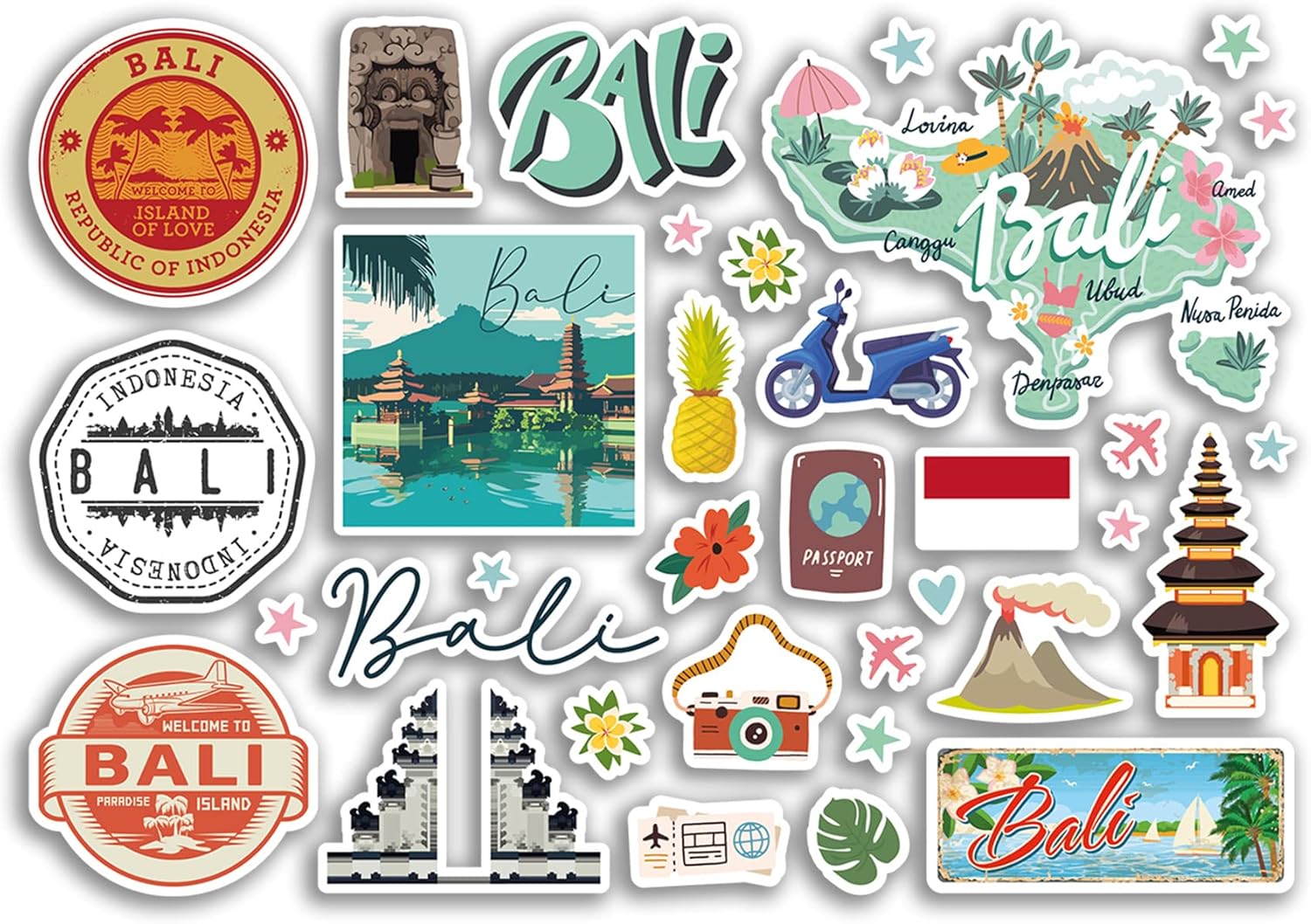 A5 Sticker Sheet Bali Landmarks Vinyl Stickers - Indonesia Beach Sea ...