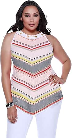 Belldini Multi Color Stripe V-Shape Plus Size Tunic Tank with ...