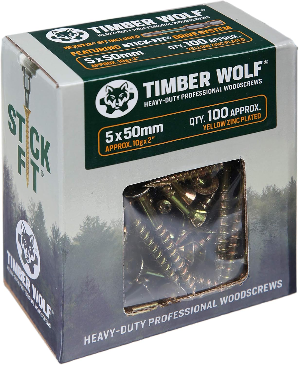 Timber Wolf TW50050 Woodscrews – 5.0 x 50mm – Box of 100, Zinc & Yellow ...