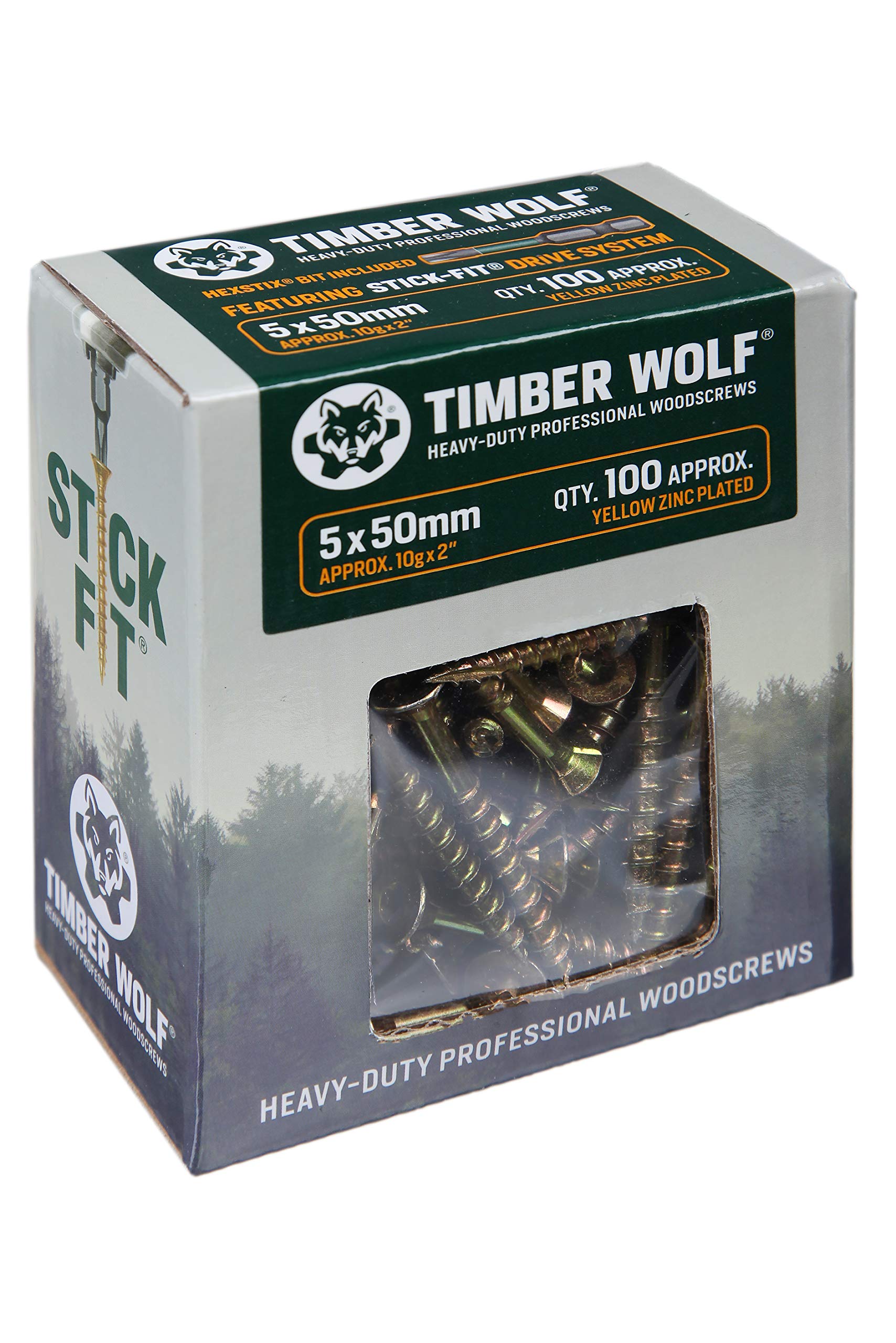 Timber Wolf TW50050 Woodscrews - 5.0 x 50mm - Box of 100, Zinc & Yellow ...