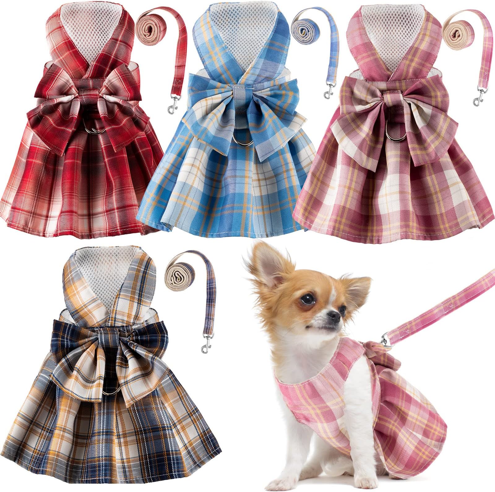 Amazon.com : Blue Polka Dot Dress with Leash and D Ring (Small) : Pet ...