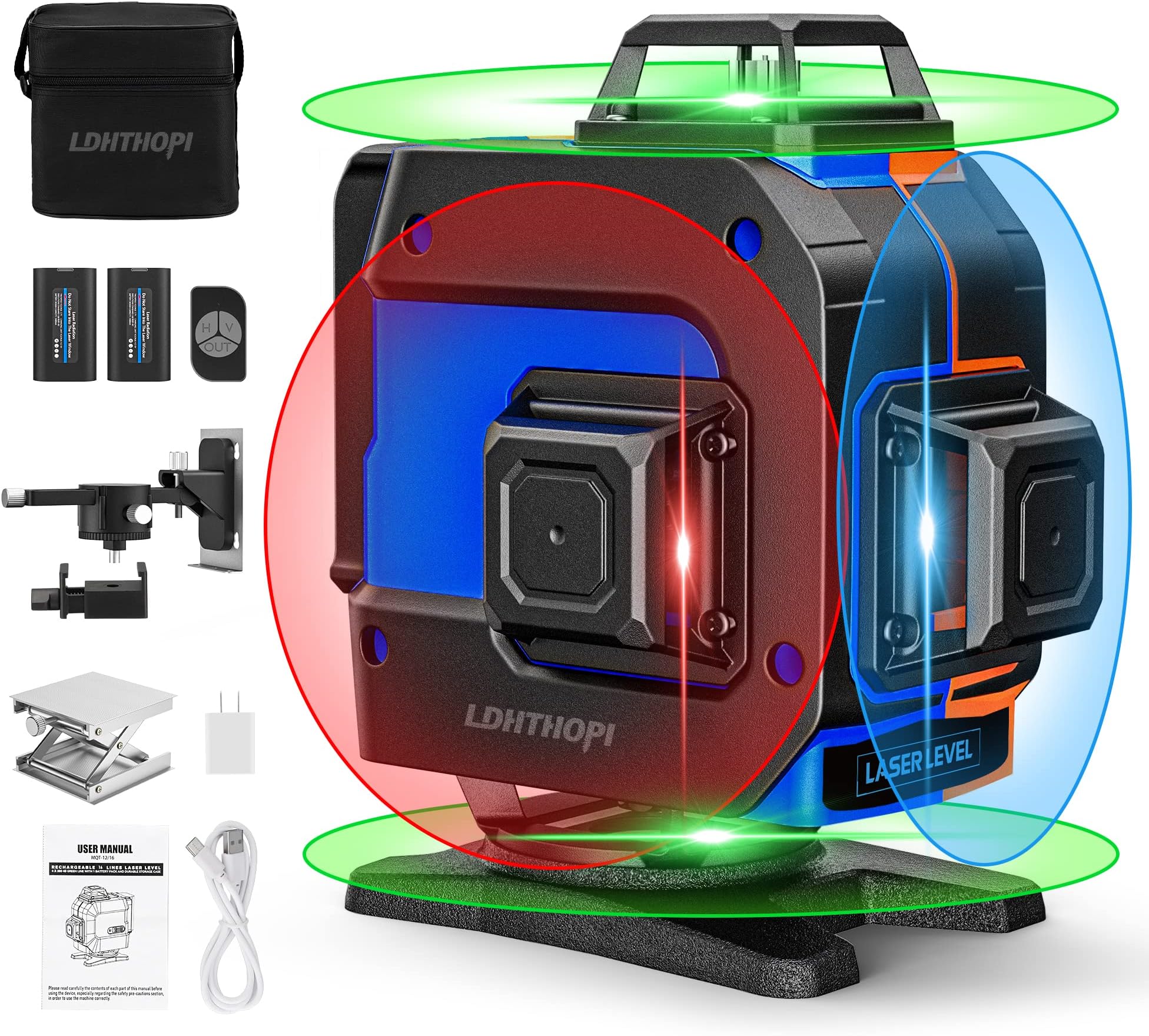 Catlyn 16 Lines Laser Level 360 Self Leveling, 4x360° 4D Green Cross ...