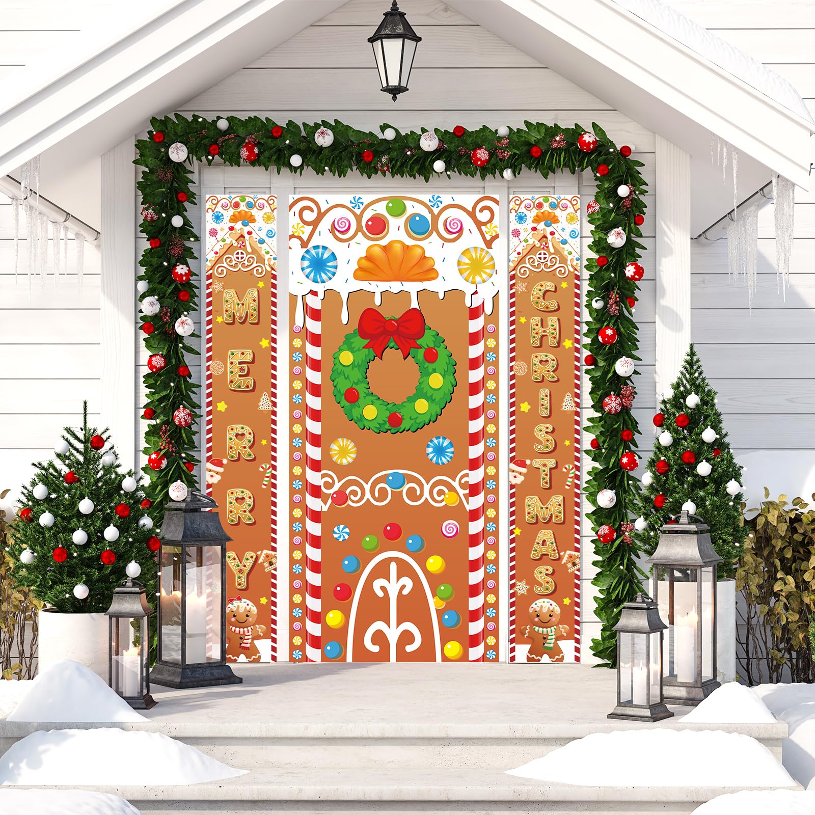 Amazon.com: Mindsoft Christmas Gingerbread Door Cover Decoration Merry ...