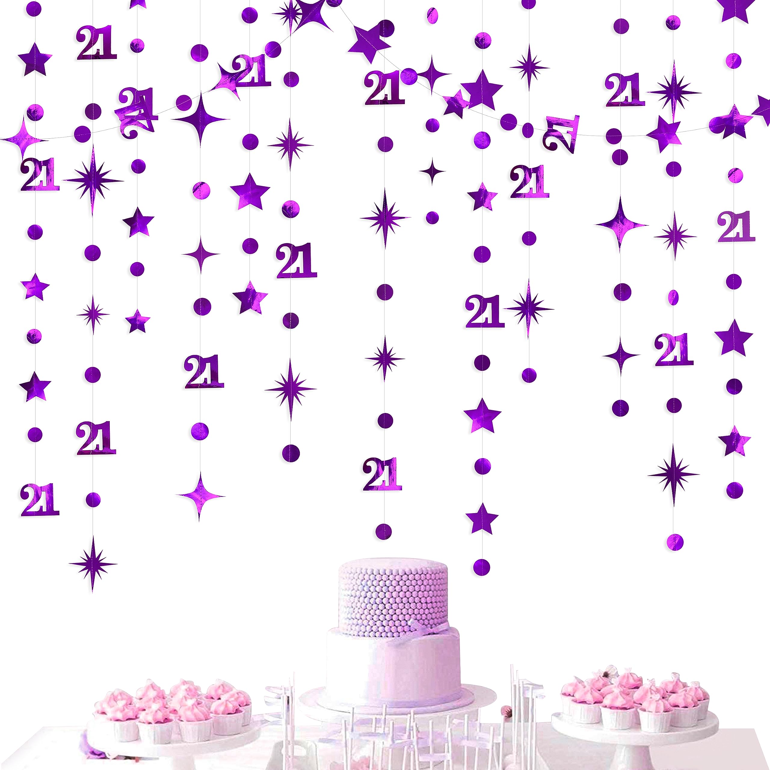 Amazon.com: Purple Number 21 Circle Dot Twinkle Star Garland Metallic ...