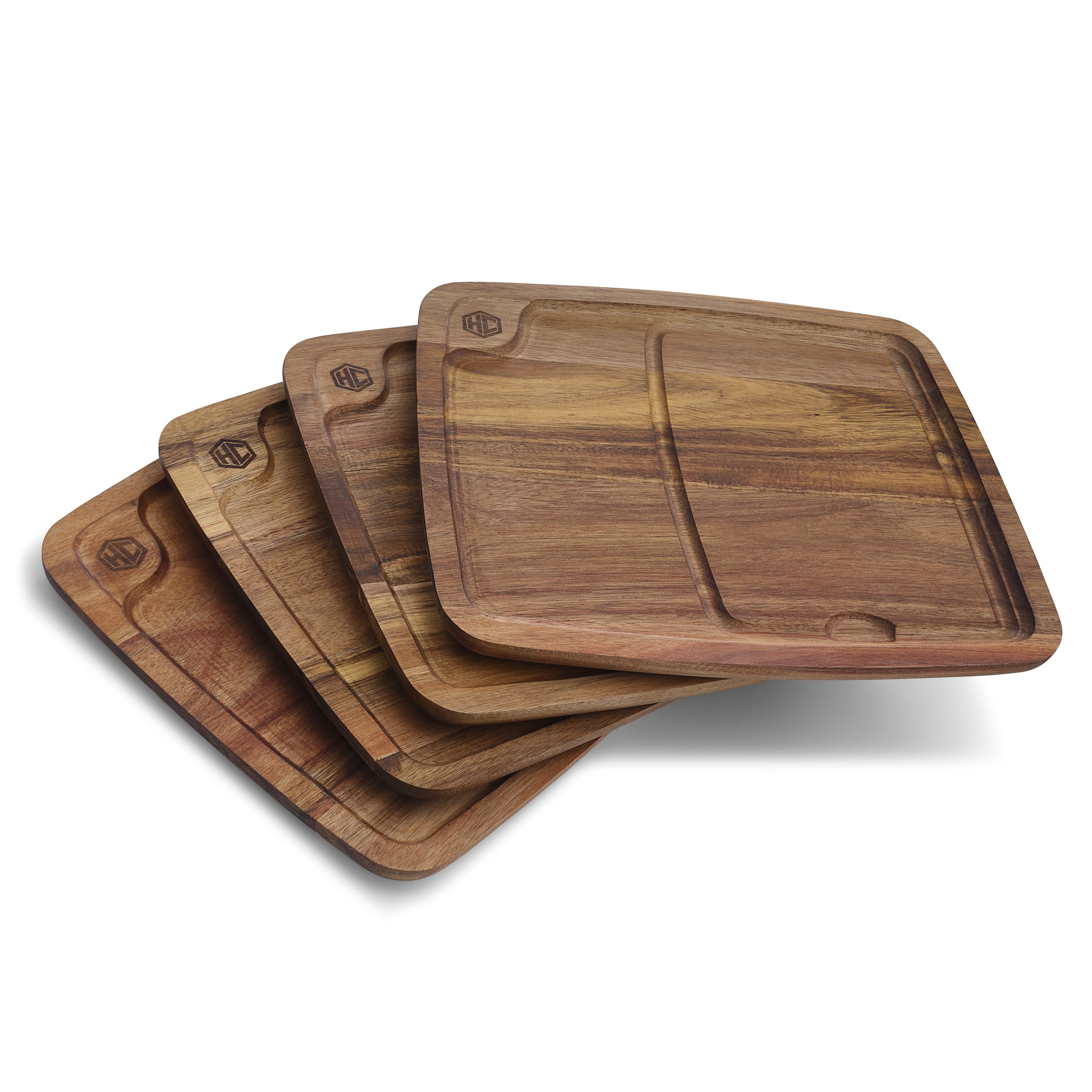 HexClad Bistecca Wooden Steak Plate Set, 4-Piece with Juice Channel for ...