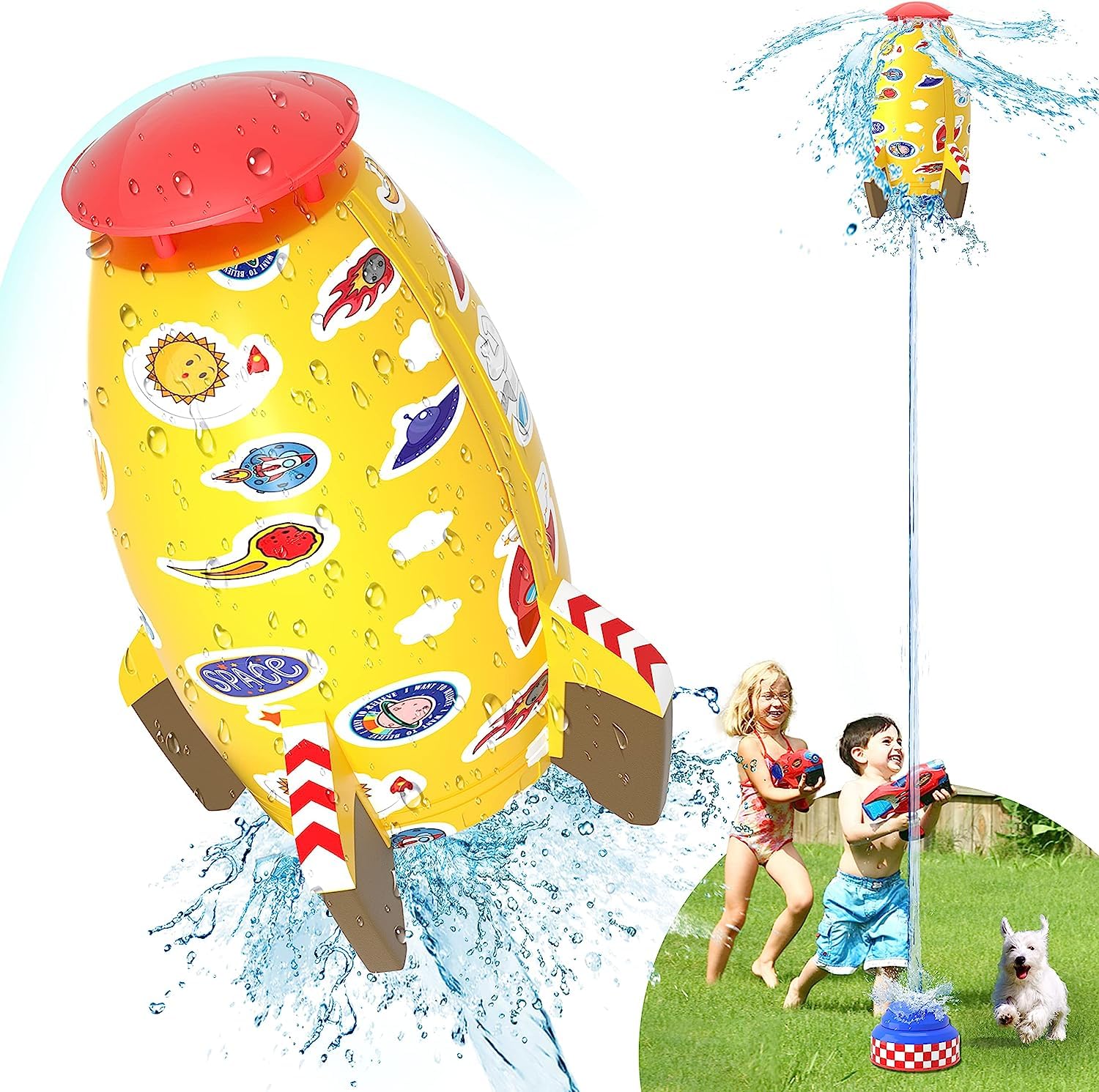 Water Rocket Sprinkler for Kids Outdoor Yard, 360° Rotation Rocket ...