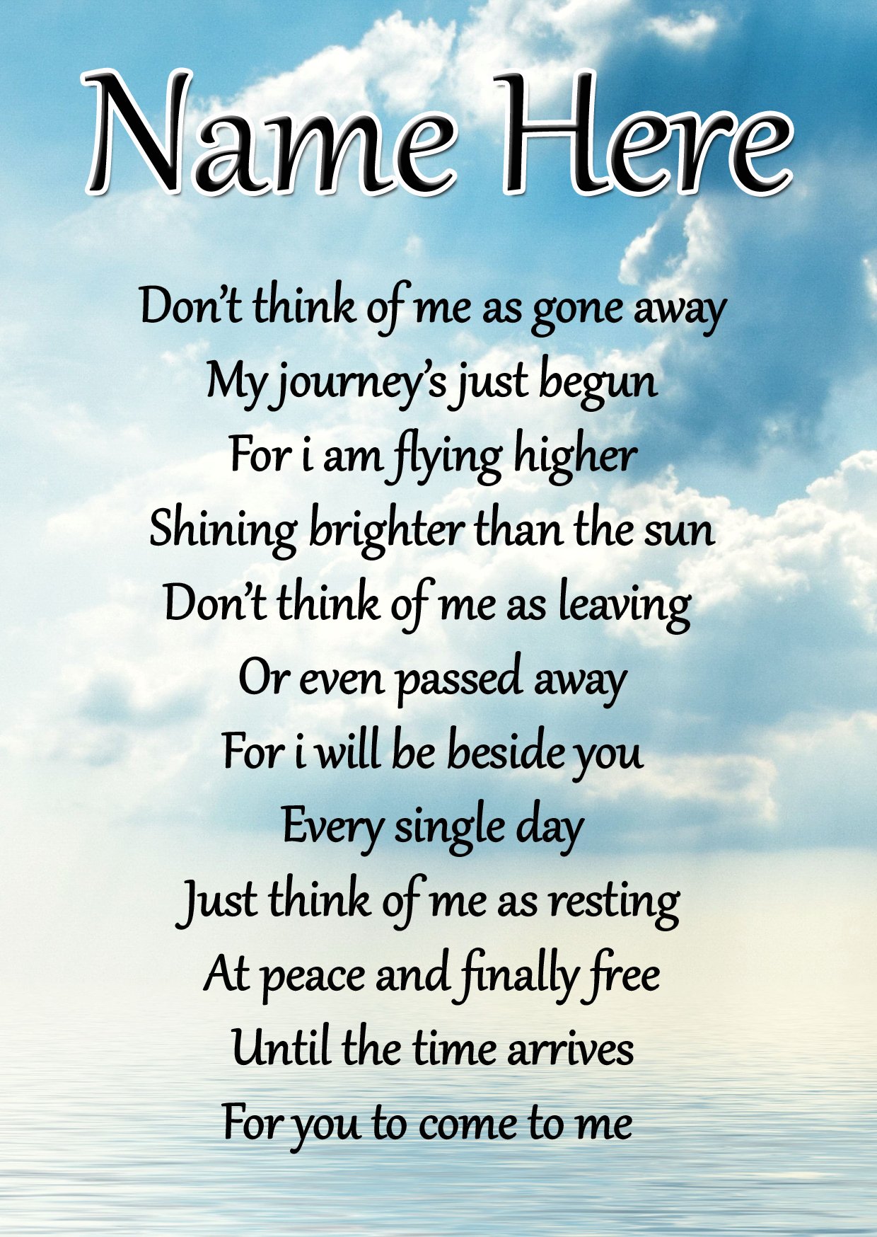 Personalised Any Name Graveside Poem Memorial Bereavement Keepsake Card ...