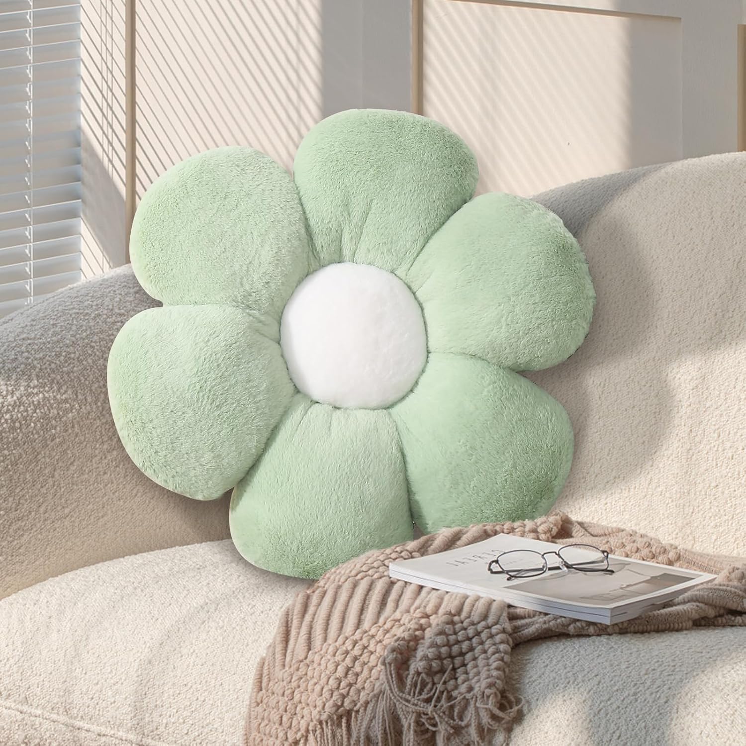 Amazon.com: Sage Green Flower Pillow,Cute Decorative Pillows,Flower ...