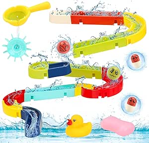 Amazon.co.jp: JoyGrow お風呂 おもちゃ 水遊びおもちゃ 水車 アヒル 赤ちゃん 子供 お風呂用おもちゃ スライダー 38点セット DIY 組み合わせ 強力吸盤付き ...