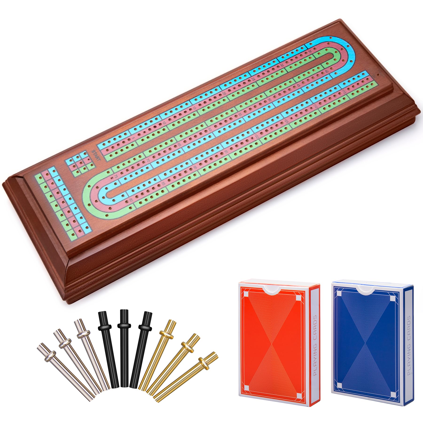Amazon.com: ELONGDI Wooden Cribbage Board Game Set with Large Storage Area,9 Metal Pegs & 2 ...