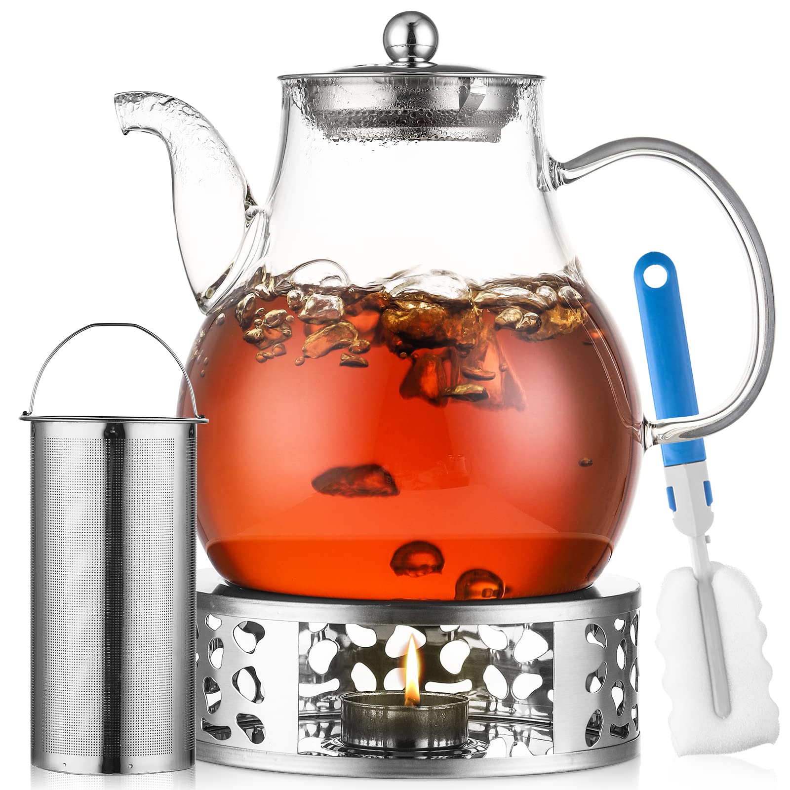 Glass Teapot With Infuser And Warmer