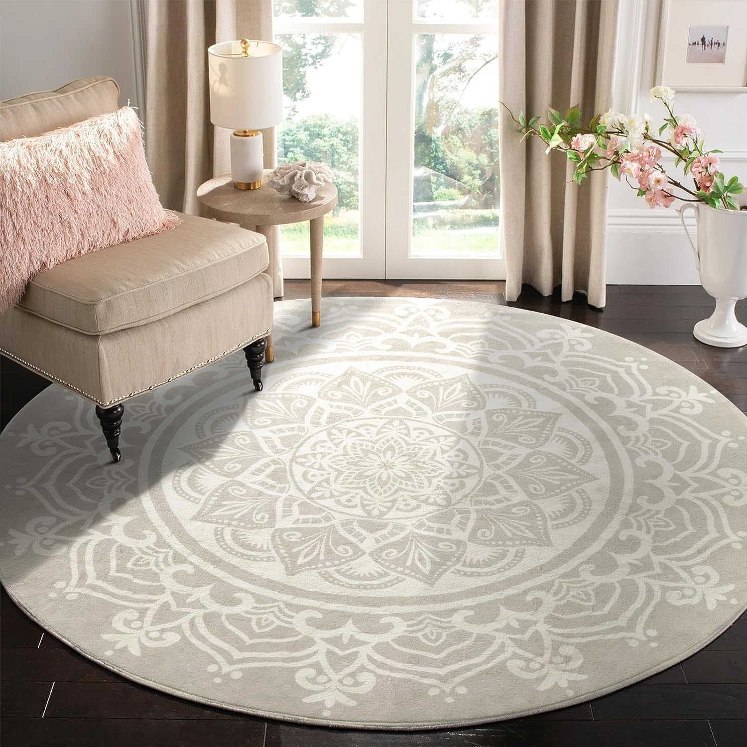 Carvapet Round Area Rug 150cm/5ft Soft Fluffy Circle Carpet Rug Short ...